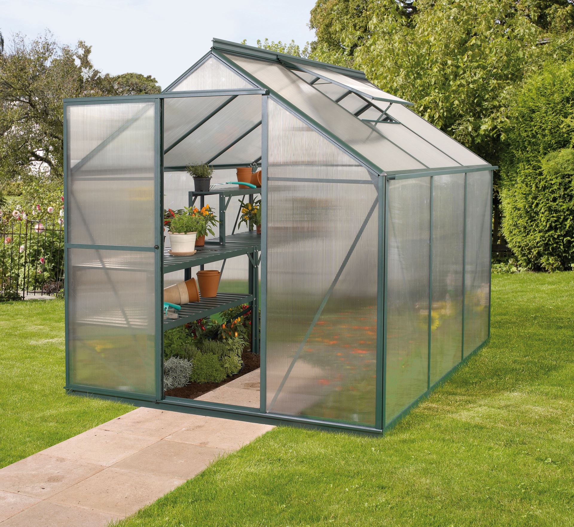 Vitavia Triton greenhouse 3.8m² with 6 mm polycarbonate - Dark green ...