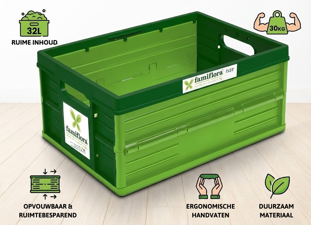 Famiflora Green Professional Folding Crate 32L - Extra Sturdy (30kg ...