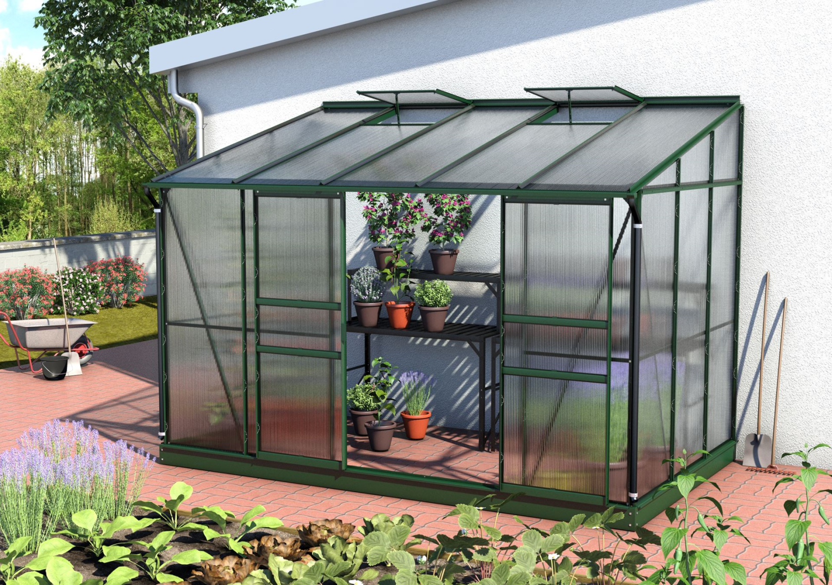 Vitavia Ida wall greenhouse 6,5m² with 6 mm polycarbonate - Dark green ...