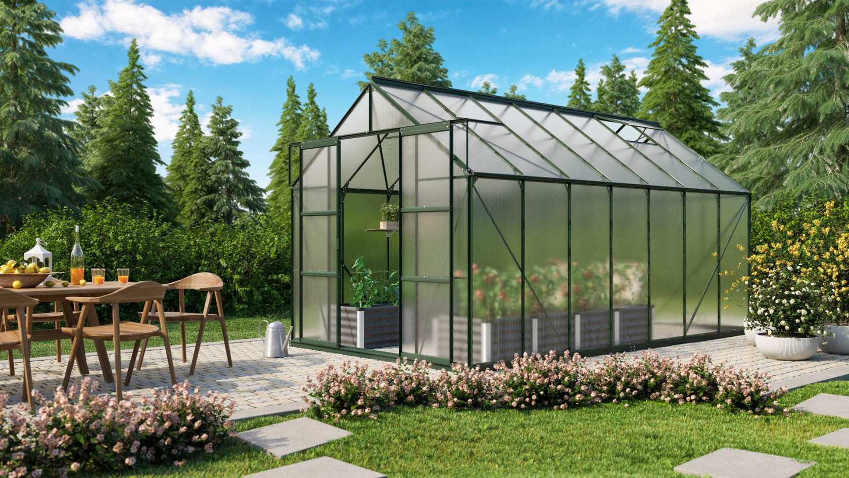 Vitavia Uranus greenhouse 11.5m² with 4 mm polycarbonate - Dark green ...
