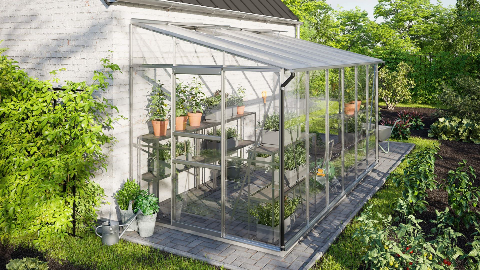Vitavia Ida wall greenhouse 7.8m² with safety glass - Aluminum - With ...