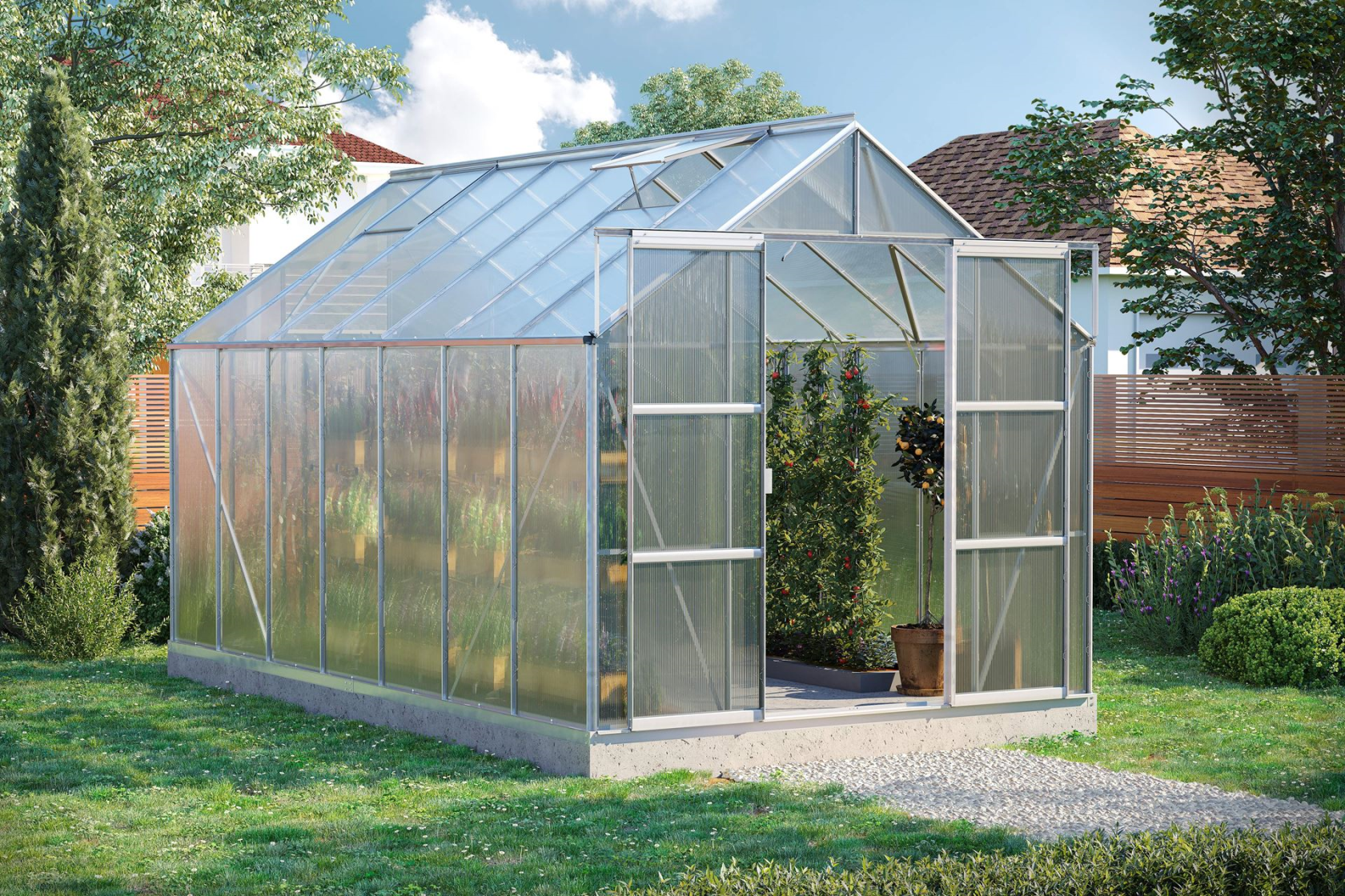 Vitavia Uranus greenhouse 11.5m² with 4 mm polycarbonate - Aluminum ...